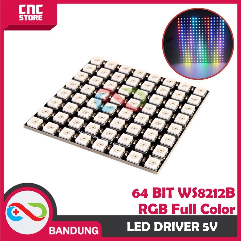 Jual 64 BIT MODULE LED WS2812B NEOPIXEL 5050 RGB FULL COLOR 5V KOTAK ...