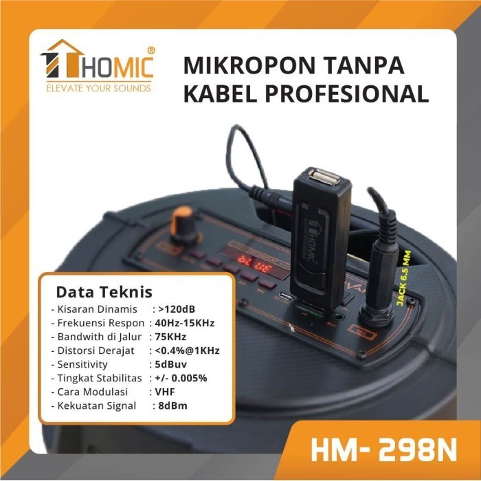 Jual Homic Mic Professional Wireless Microphone Single Hm-298N Usb Aux ...