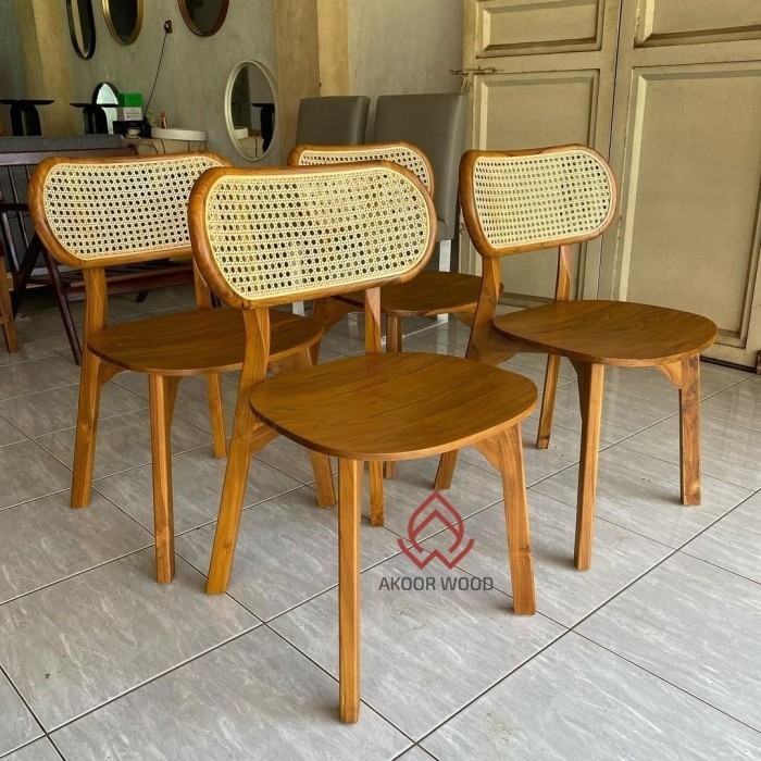 Jual Kursi Cafe Rotan, Kursi Makan Kayu Jati Kombinasi Rotan Murah| Mebel Jepara | Shopee Indonesia