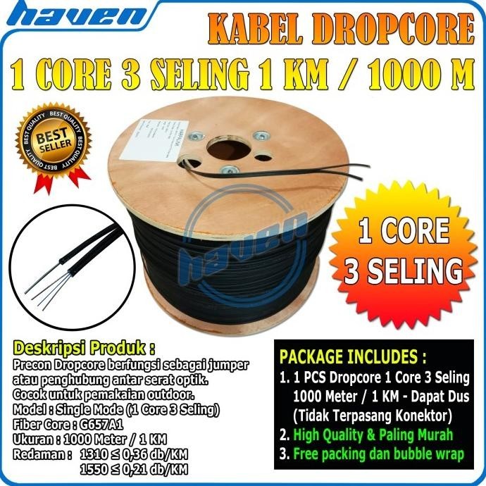 Jual Kabel Dropcore 1 Core 3 Seling 1Km 1000M Wire Fiber Optic Fo 1000Meter | Shopee Indonesia