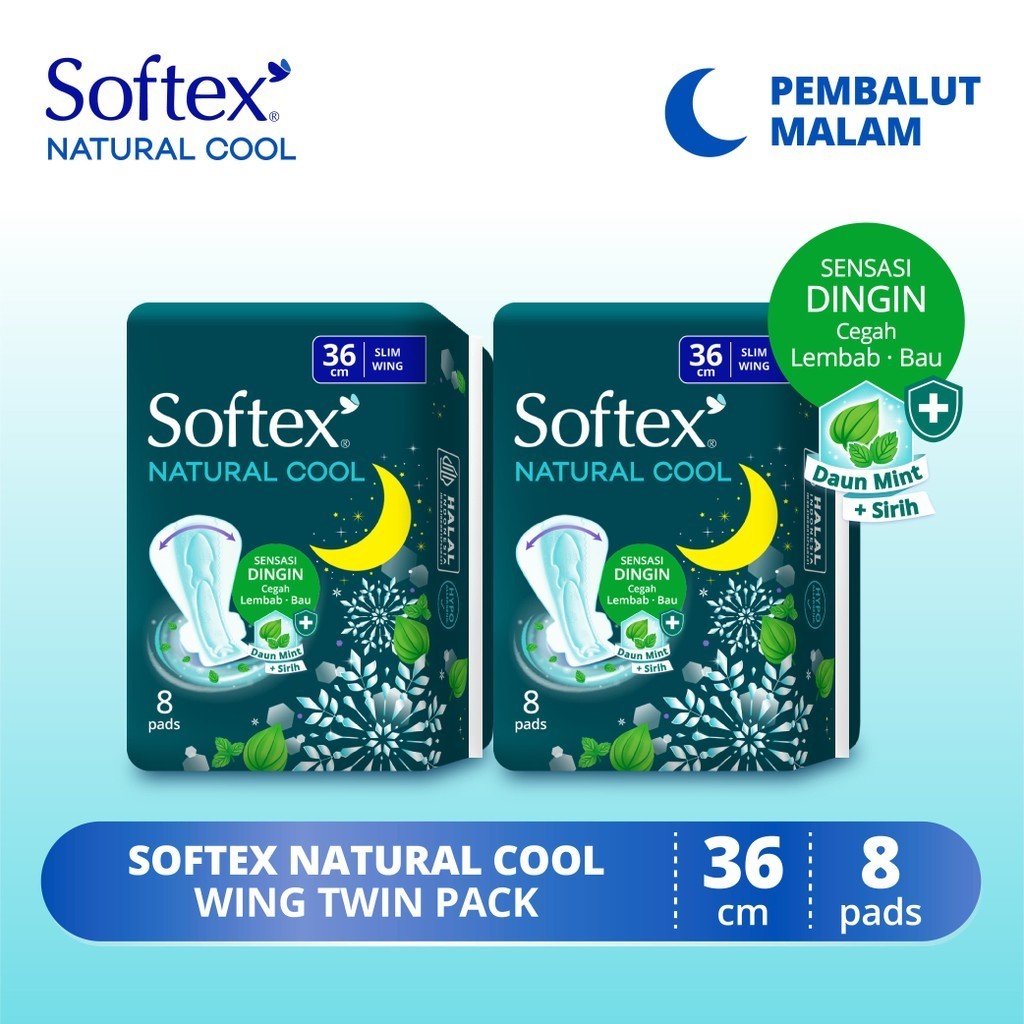 Jual Softex Natural Cool Super Slim 36cm 8s x 2 Packs - Pembalut Cool / Dingin Malam | Shopee ...