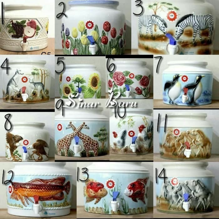 Jual Gra Guci Air/Guci Galon/Guci Keramik/Gambar Timbul/Motif & Warna ...