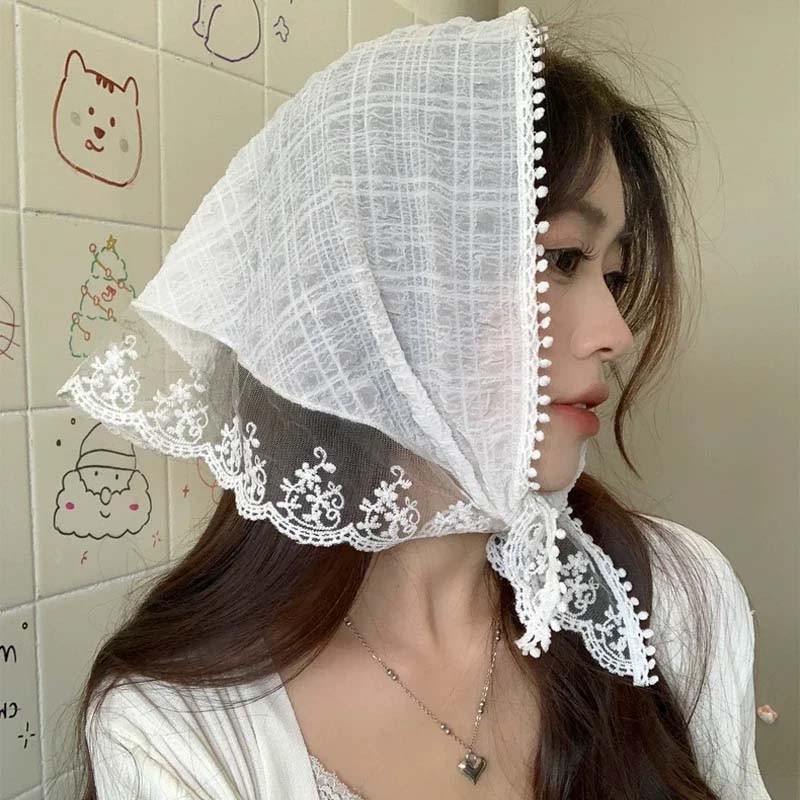Jual Tudung Kepala Korea Lucu Estetik Syal Renda Twilly Flowe Ikat ...