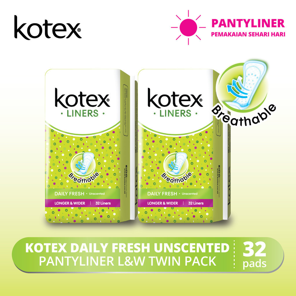 Jual Kotex Liners Daily Fresh Unscented Longer & Wider isi 32s x 2 ...