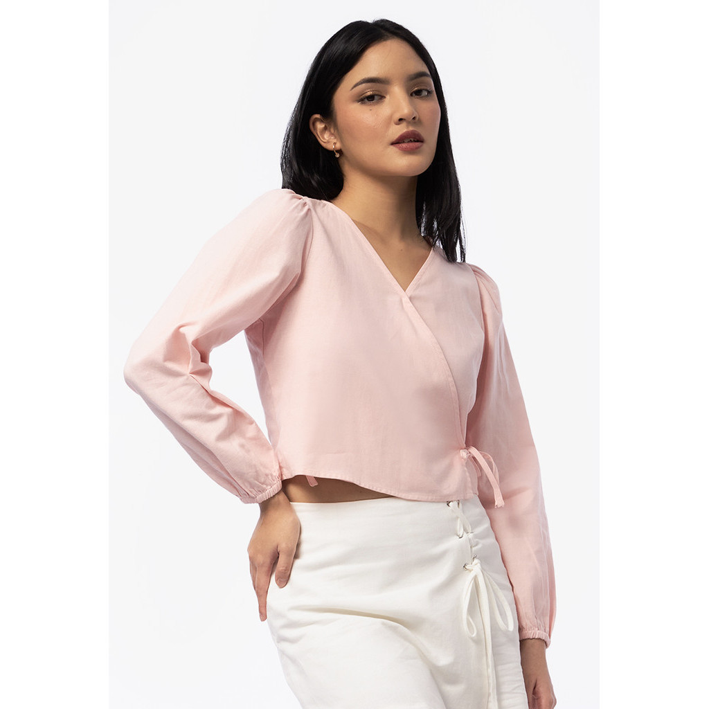 Jual COLORBOX Wrapped Long Sleeve Blouse Lt. Pink | Shopee Indonesia