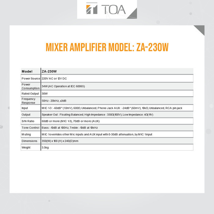 Jual Mixer Amplifier Toa Model Za-230W Garansi Resmi | Shopee Indonesia