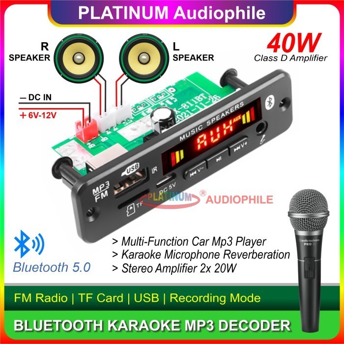 Jual Modul Mp3 Bluetooth Karaoke Microphone Echo Class D Amplifier 40W ...