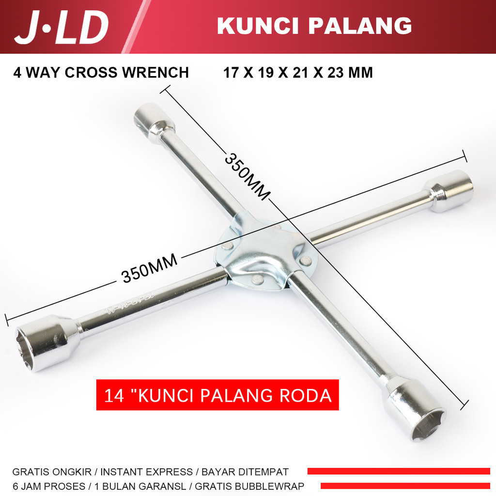 Jual JLD Kunci Roda Palang 17x19x21x23mm 4 WAYS CROSS WRENCH 14 INCH ...