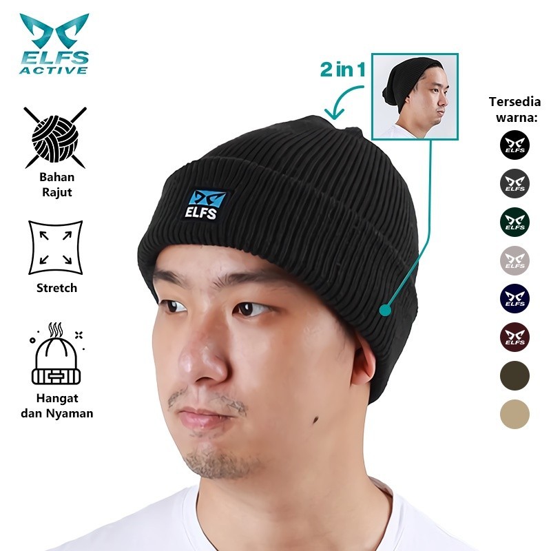 Jual ELFS ACTIVE Topi Kupluk Pria Wanita Rajut Polos Beanie Hat Hiking ...