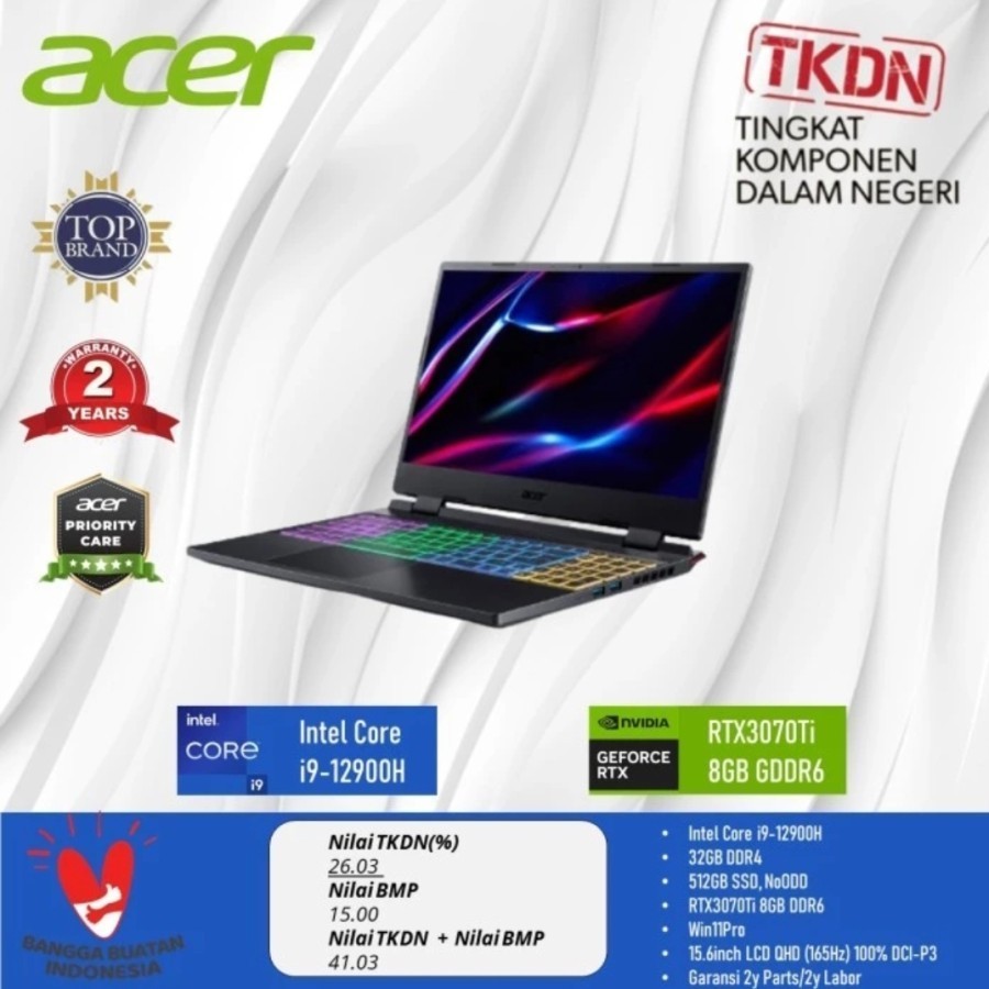 Jual ACER TKDN NITRO ANX-0001 I9 12900H 32GB DDR4 512GB SSD RTX 3070Ti ...