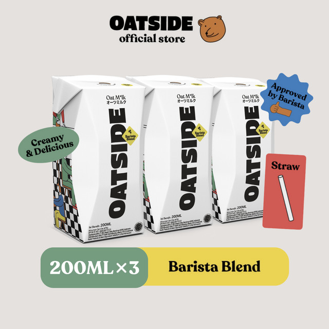 Jual OATSIDE Oat Milk Barista Blend Straw (Kemasan dengan Sedotan) 200ml x 3 pcs | Shopee Indonesia