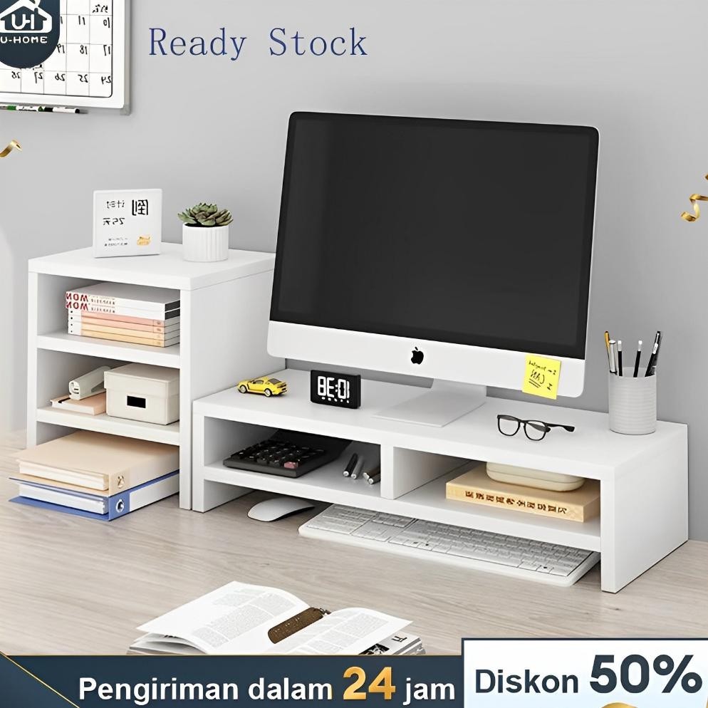 Jual Stand Monitor Rak Dudukan Komputer Kayu Monitor Desktop Rak Buku ...