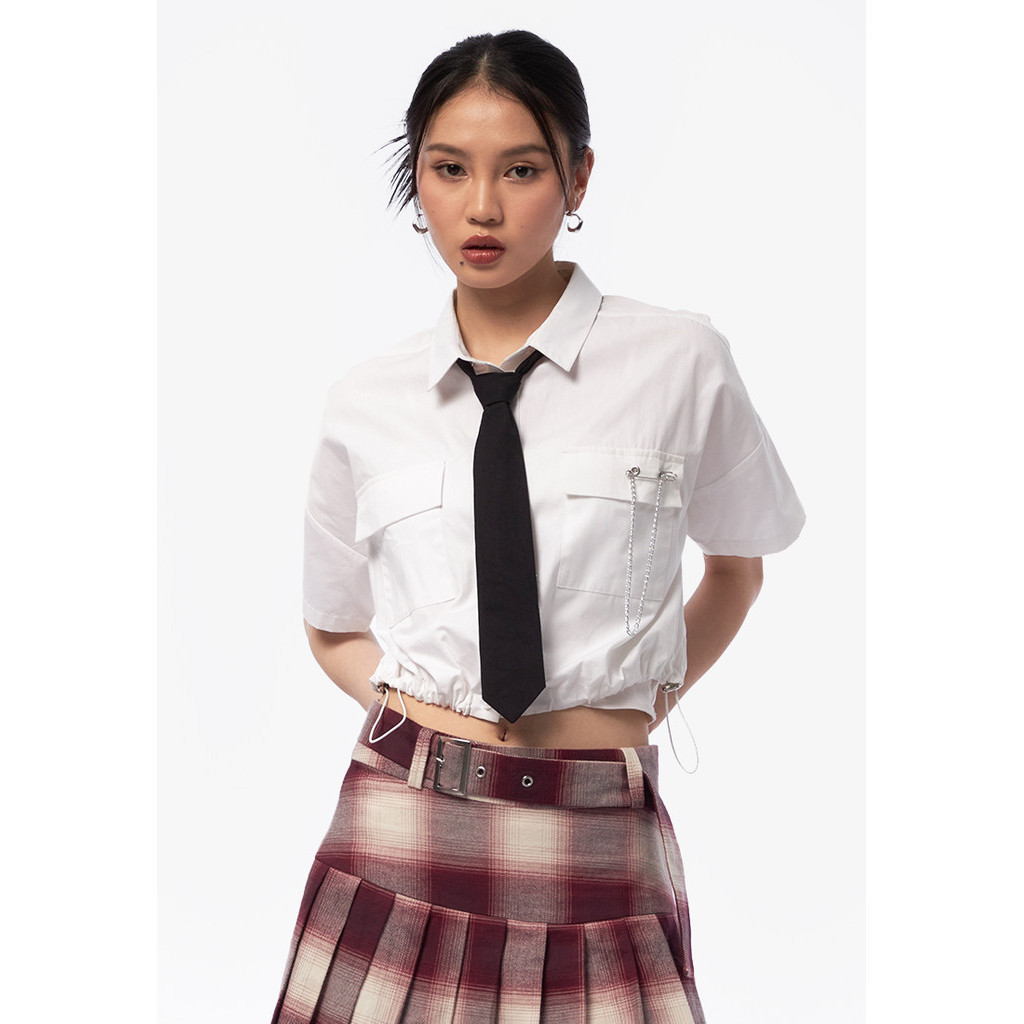 Jual COLORBOX Short Sleeve Top with Tie Off White | Shopee Indonesia