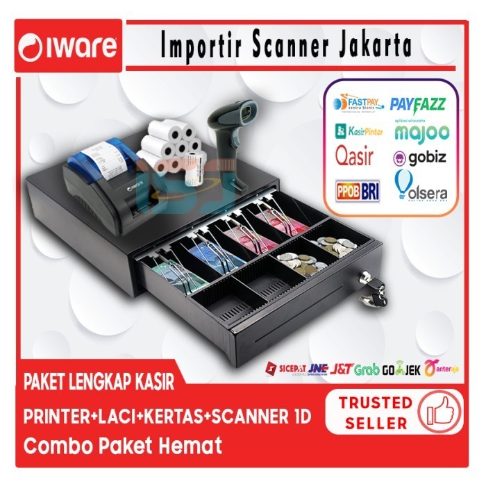 Jual Paket Kasir Android Bluetooth Cash Drawer+Printer+Scanner+Kertas ...