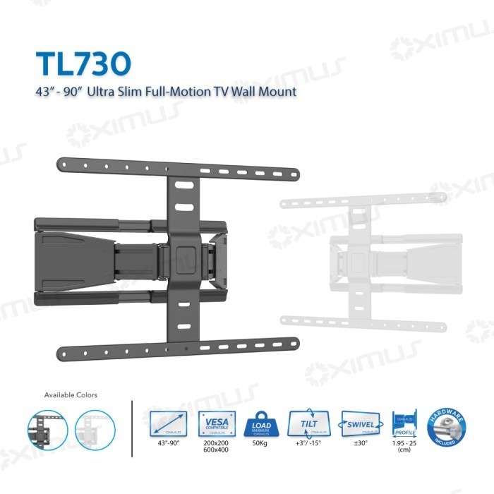 Jual Lin Bracket Ultra Slim Tv Led 43"-90" Oximus Tl730 Full Motion ...