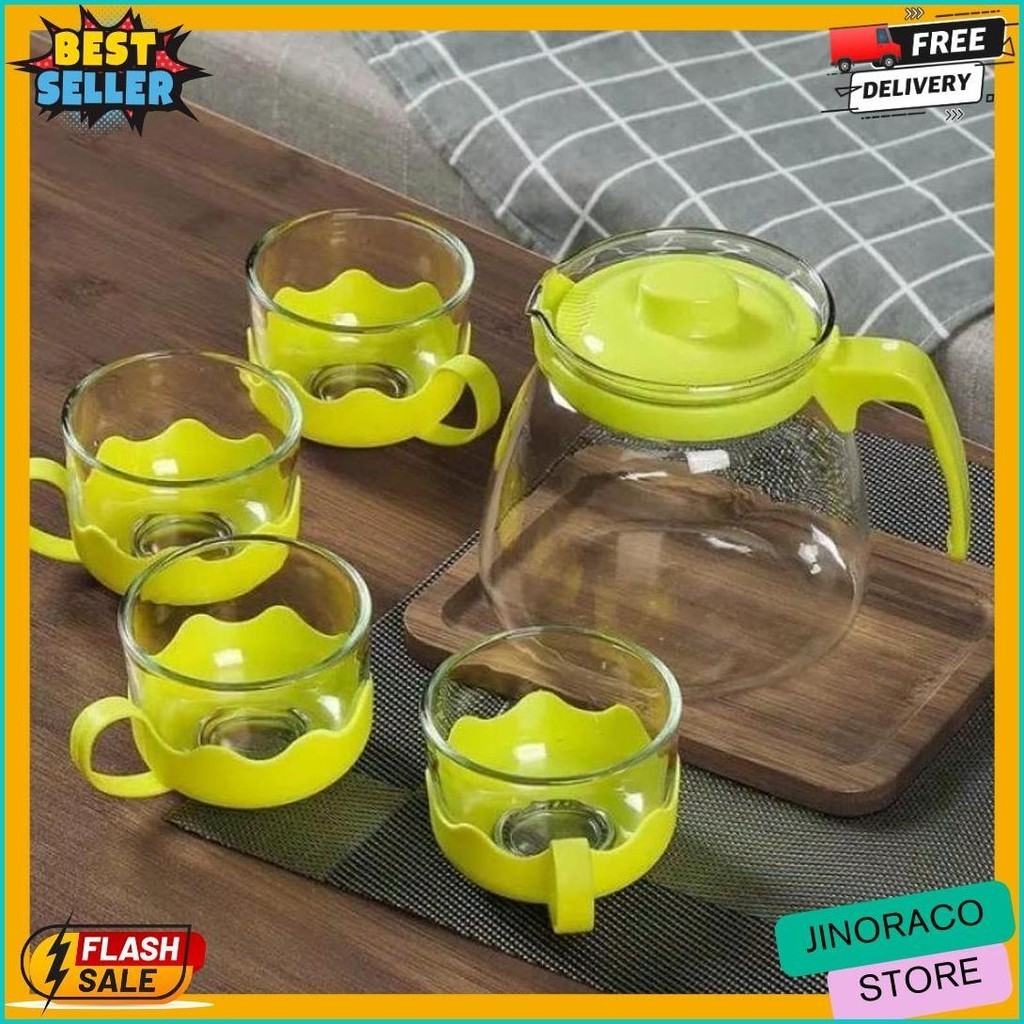 Jual Tea Pot Set Cangkir 4 In 1 Premium Kaca Tebal / Tea Pot Set 1 Teko ...