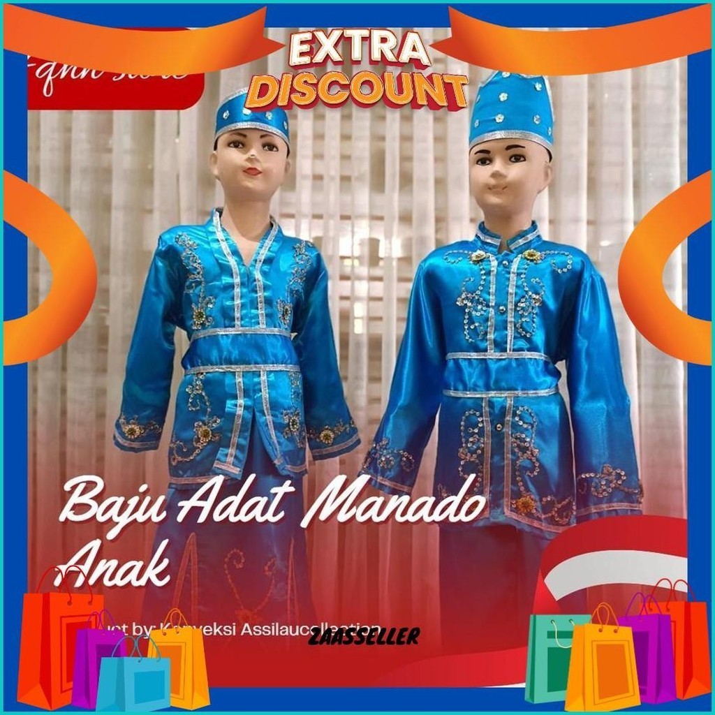 Jual (Promo) Baju Adat Sulawesi Utara/Manado Anak Satuan (Laki/Cewek ...