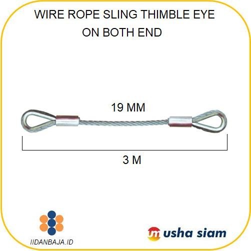 Jual WIRE ROPE SLING THIMBLE EYE ON BOTH END. 19 MM X 3 M X 4,6 T USHA ...