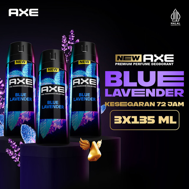 Jual AXE PREMIUM PERFUME DEODORANT BLUE LAVENDER 135ML x3 | Shopee ...