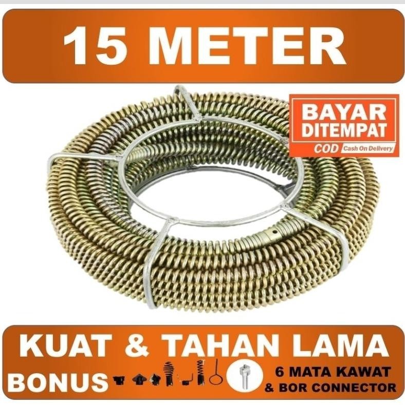 Jual 15 meter Paket Kawat Spiral diameter 16 mm Pembersih saluran pipa air mampet Rigid Drain ...