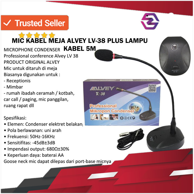 Jual Microphone Mic Kabel Meja Alvey LV-38 Plus Lampu dan Kabel 5 m ...