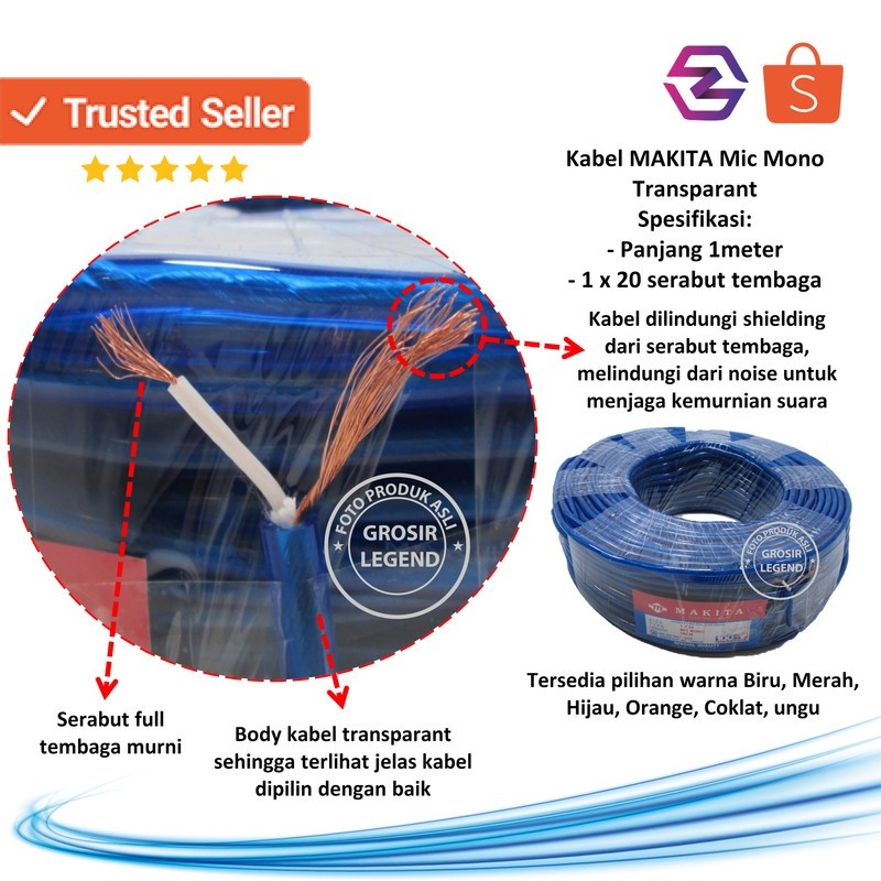 Jual Kabel mic mono 1x20 1m meter transparan Makita | Shopee Indonesia