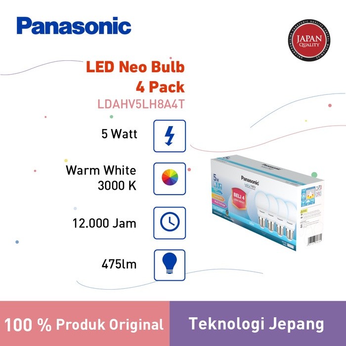 Jual Panasonic Lampu Bohlam LED Neo Bulb 4 Pack 5 Watt - Warm White | Shopee Indonesia