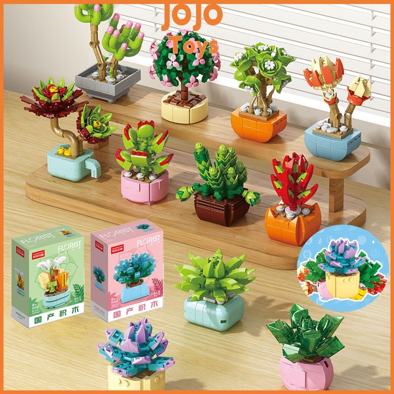 Jual JOJO Blok Bangunan Mainan Edukasi Partikel Kecil Bunga Sukulen Pot ...