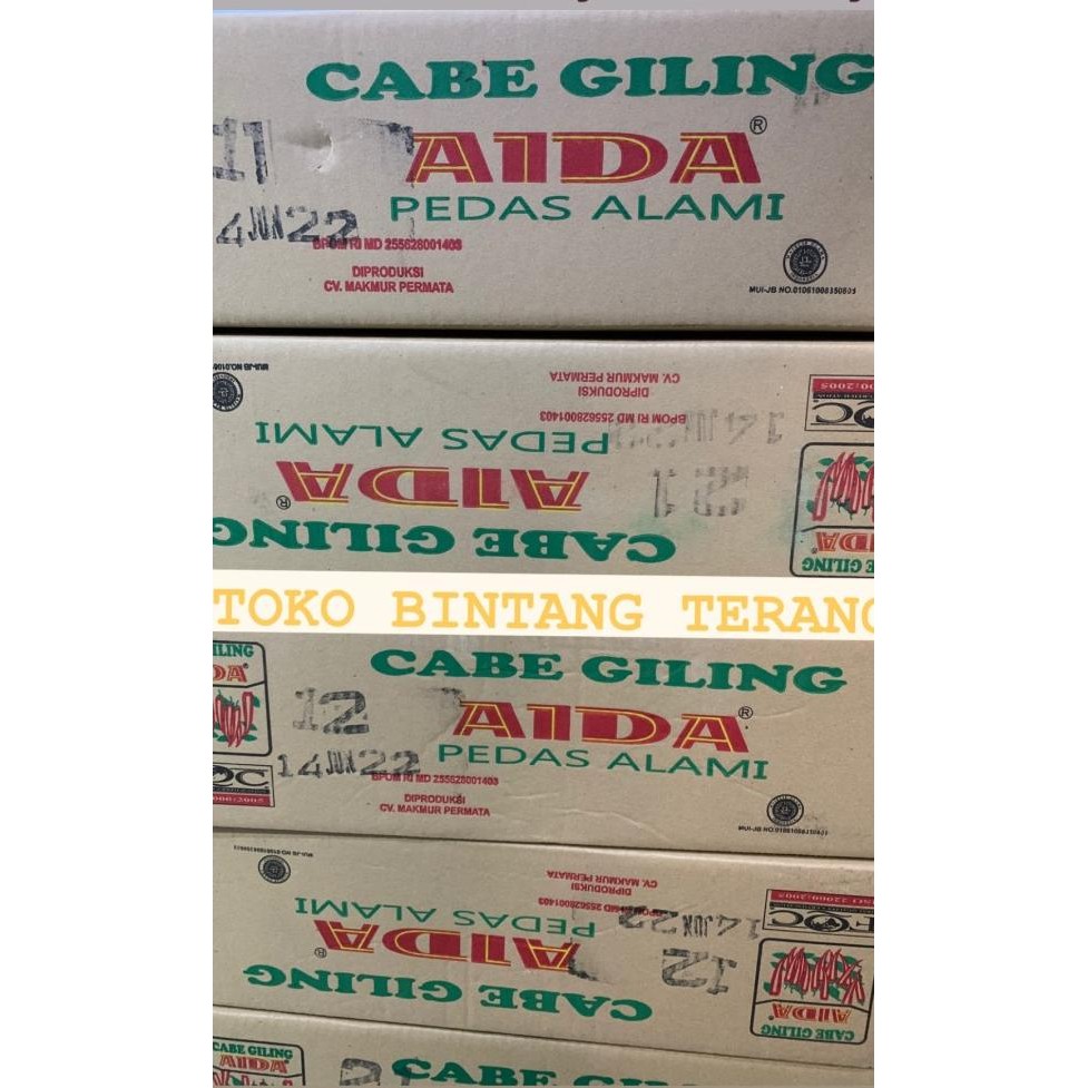Jual Bubuk Cabai Cabe Giling Aida 24 Renceng X 10 Bks @ 25 Gr 1 Dus ...