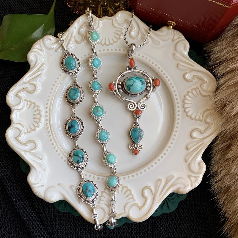 Jual Nepal Vintage Silver Jewelry Ethnic Style Sterling Silver Inlaid ...