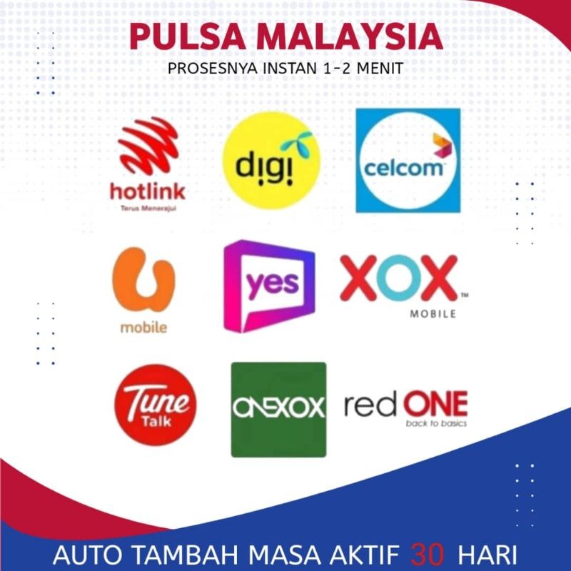 Jual Pulsa Malaysia RM5 RM10 RM15 RM20 RM25 RM30 Maxis Hotlink Celcom Umobile TuneTalk Onexox ...