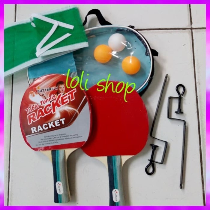 Jual Bat Pingpong / Raket Tenis Meja Butterfly Isi 2 + Tiang Net Dan Bola | Shopee Indonesia