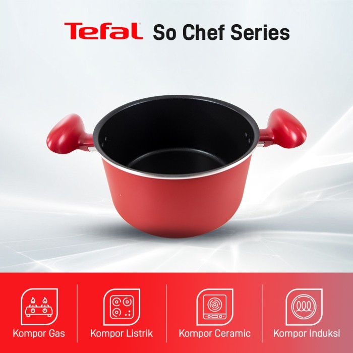 Jual Tefal Wajan Panci Induksi Anti Lengket So Chef Stock Pot 22Cm + Tutup | Shopee Indonesia
