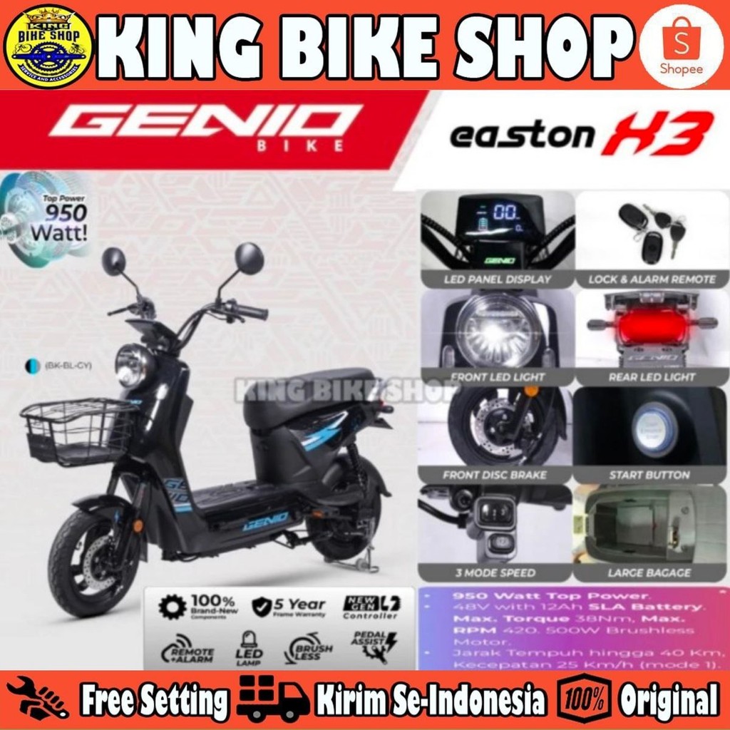 Jual Sepeda Listrik GENIO EASTON H3 BY UNITED 950 Watt Electric E Bike ...