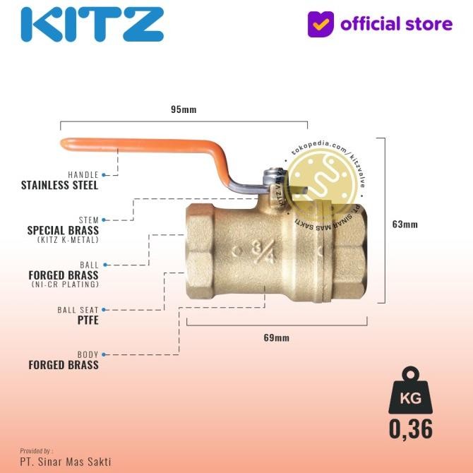 Jual Kitz Brass Ball Valve Fig. 400 T , 3/4" - 20A - 20Mm , Drat / Screw | Shopee Indonesia