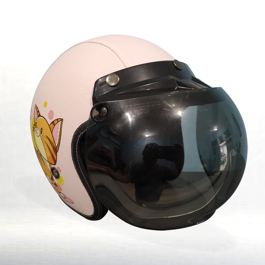 Jual Helm Bogo Retro Kulit Sni Motif Cat Cutty Pink Ukuran Dewasa Dan ...