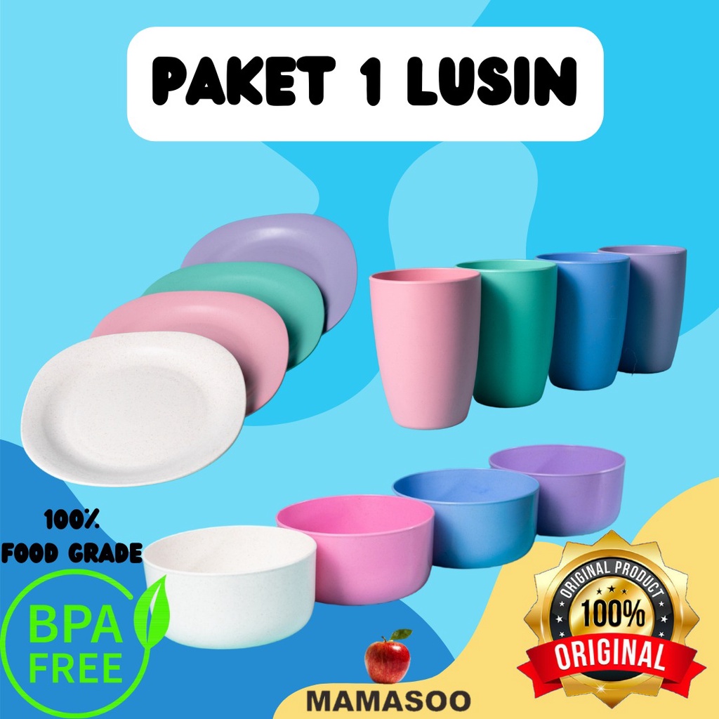 Jual MAMASOO PAKET 1 LUSIN Mangkuk/Mangkok Jerami Gandum 4 Pcs + 4 ...