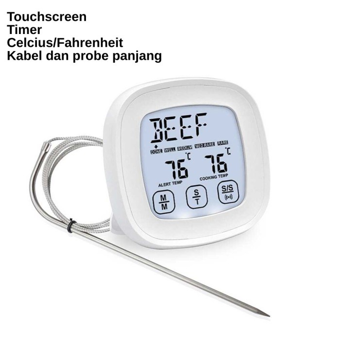 Jual Battom- Termometer Tusuk Stick Masak Daging Digital Meat Cooking ...