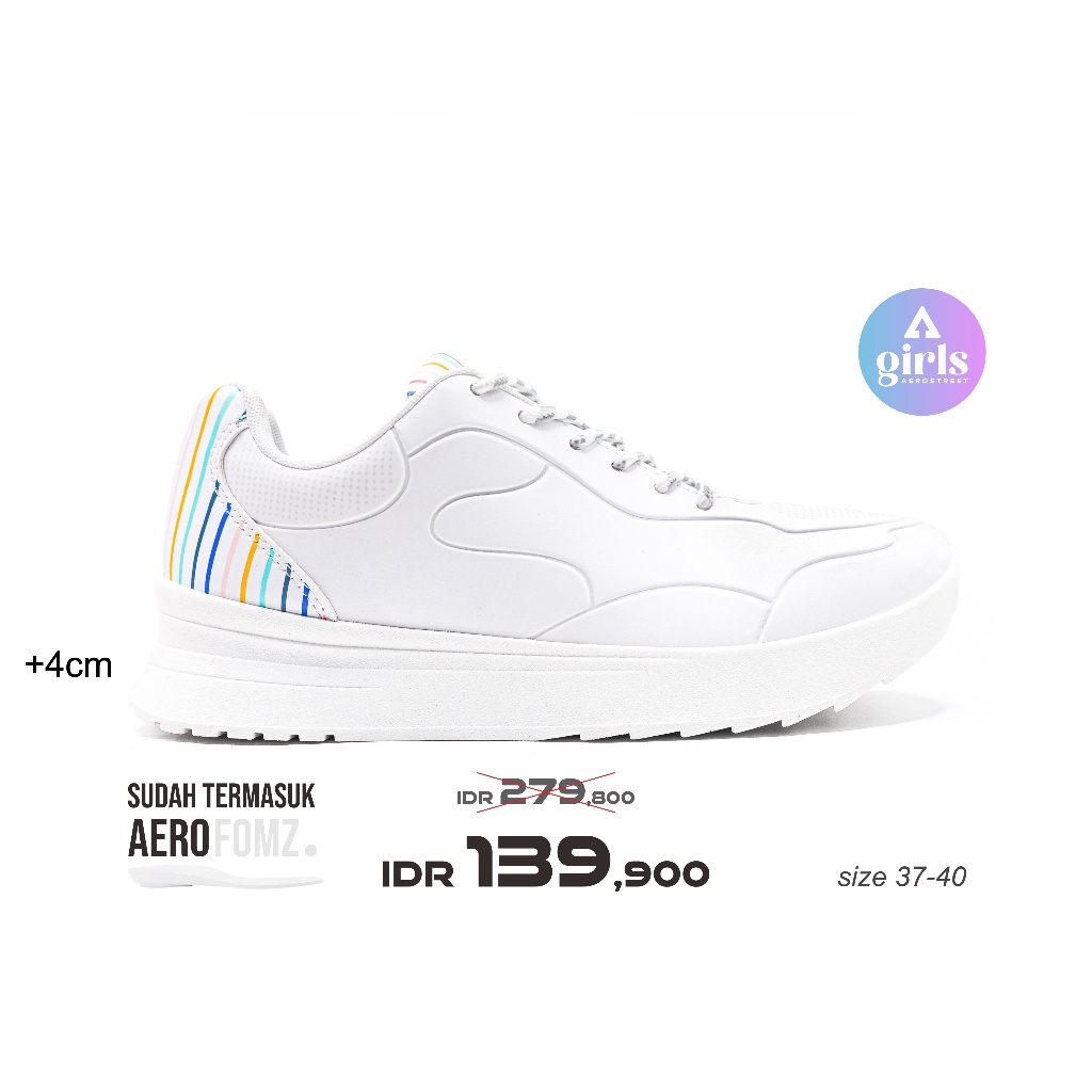 Jual Aerostreet 37-40 Rainbow Putih Putih Garis - Sepatu Sneakers Casual Sport Pria Wanita Aero ...