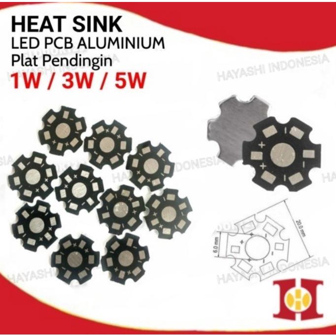 Jual Heat Sink Star PCB Aluminium Plat Pendingin HPL LED Heatsink 1W 3W 5W | Shopee Indonesia