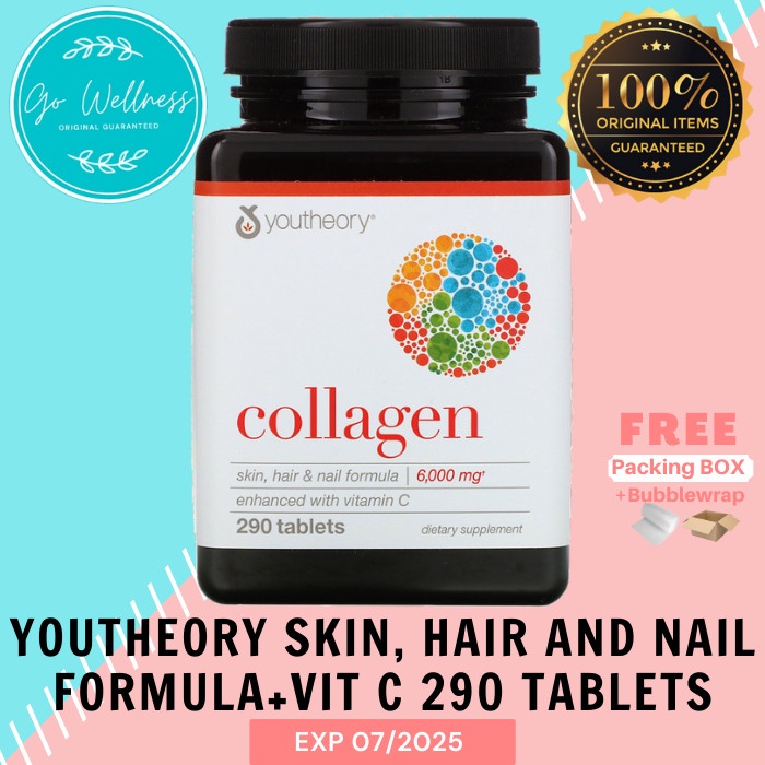 Jual YOUTHEORY COLLAGEN SKIN HAIR & NAIL FORMULA+VIT C 290 TABLETS | Shopee Indonesia