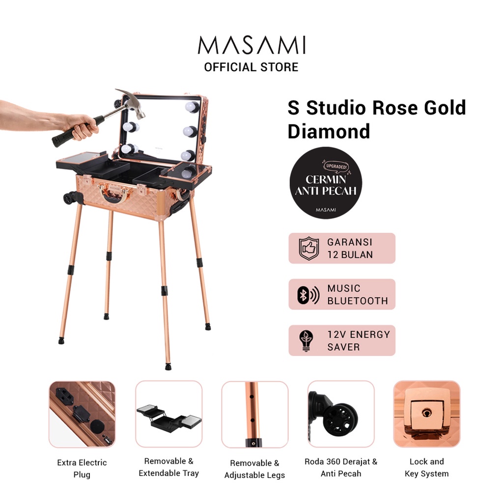 Jual Masami 12V Rosegold Diamond S Studio Full Mirror Basic Bulb ...