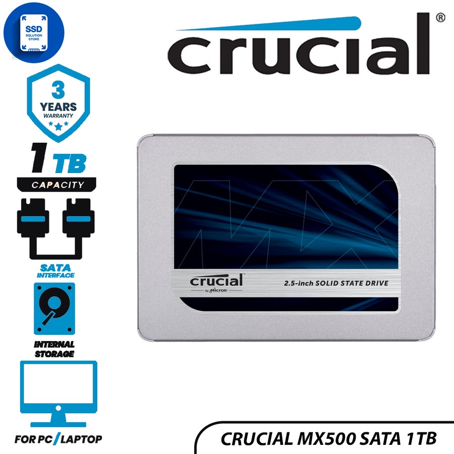 Jual Crucial MX500 1TB / SSD SATA / 3D NAND / 5 Years Warranty | Shopee Indonesia