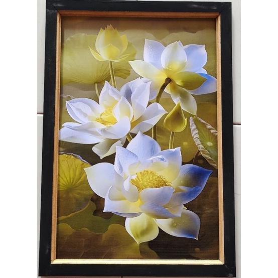 Jual Hiasan dinding poster bunga teratai plus bingkai ukuran 53x35 ...