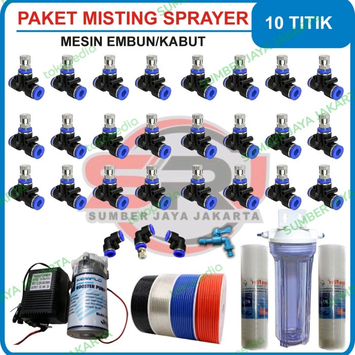 Jual Mesin Embun Walet Lengkap Set 10 Titik Nozzle Pompa Kemflo 24V ...