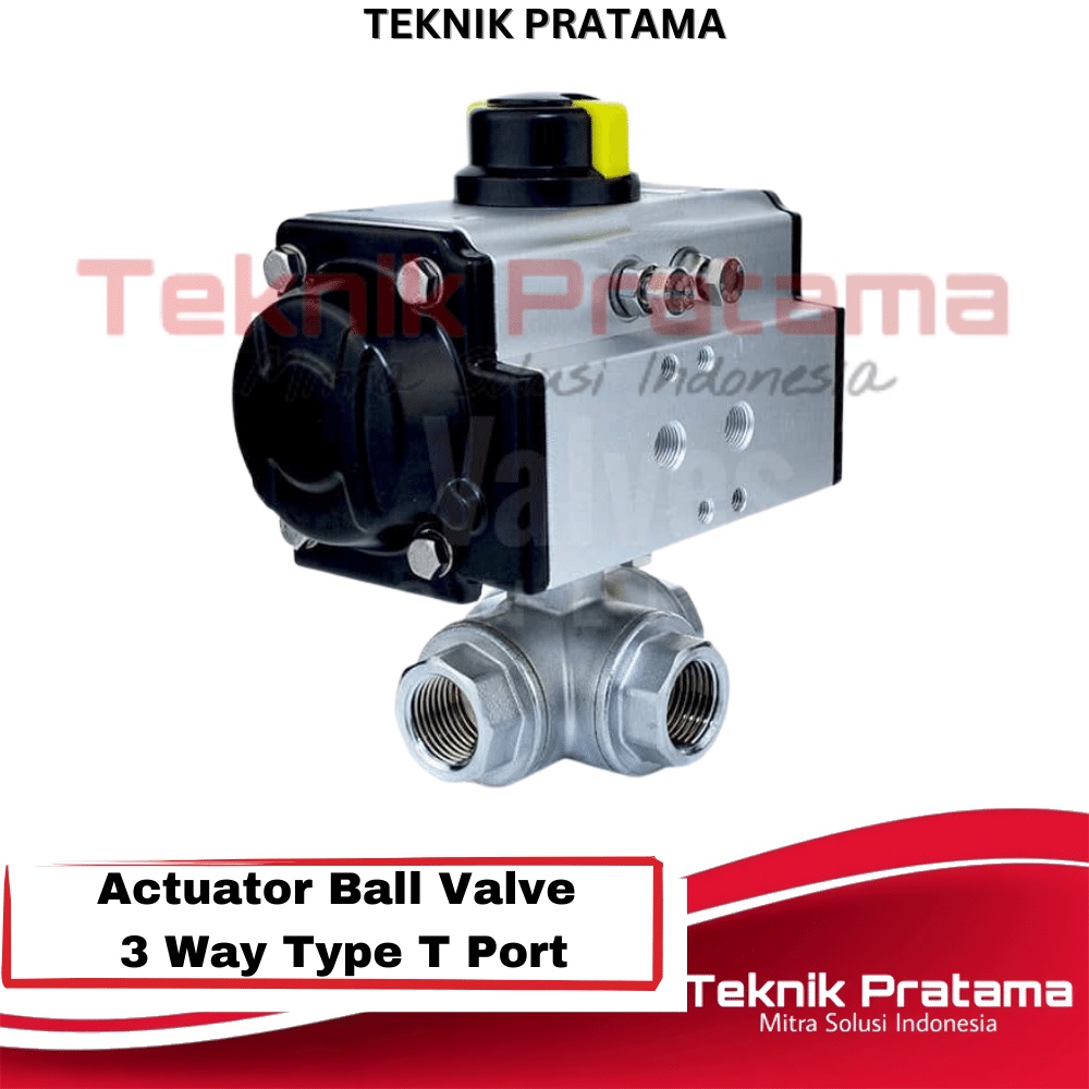 Jual Actuator Ball Valve 3 Way Type T Port Double Acting Size 1/2 Inch ...