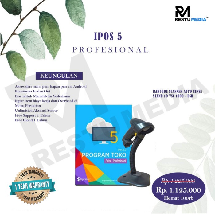 Jual Program IPOS 5 Pro + BARCODE SCANNER AUTO SENSE STAND 1D VSC 1000-USB | Shopee Indonesia