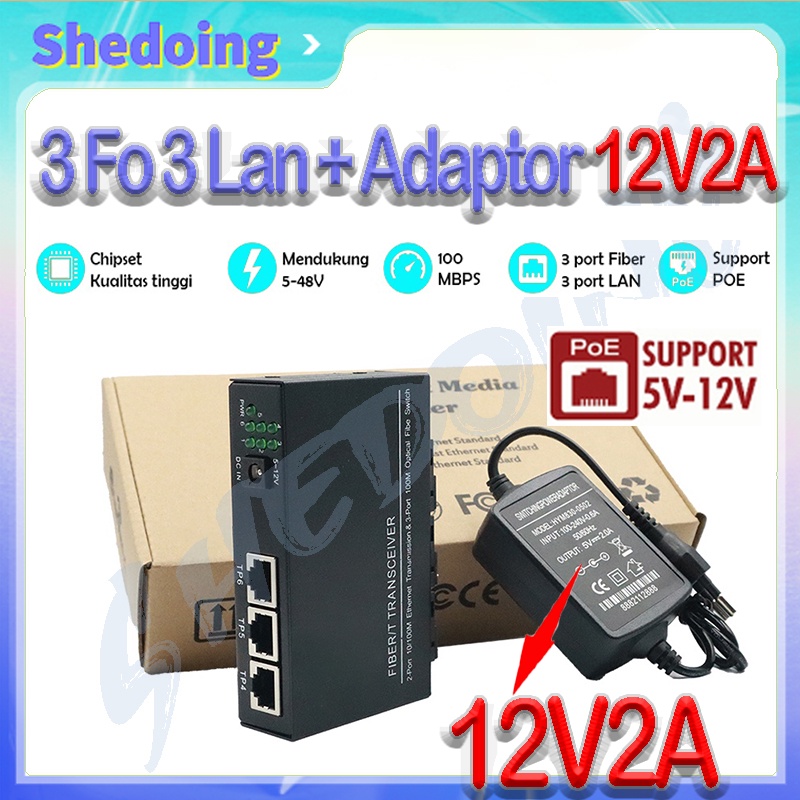 Jual [POE] Converter 3 Fo 3 Lan Adaptor 12V2A Htb 3Fo 3Lan 100 Mpbs ...