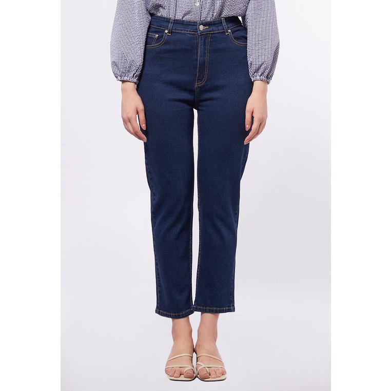 Jual Et Cetera Slim Fit High Waist Denim Pants DARK BLUE | Shopee Indonesia