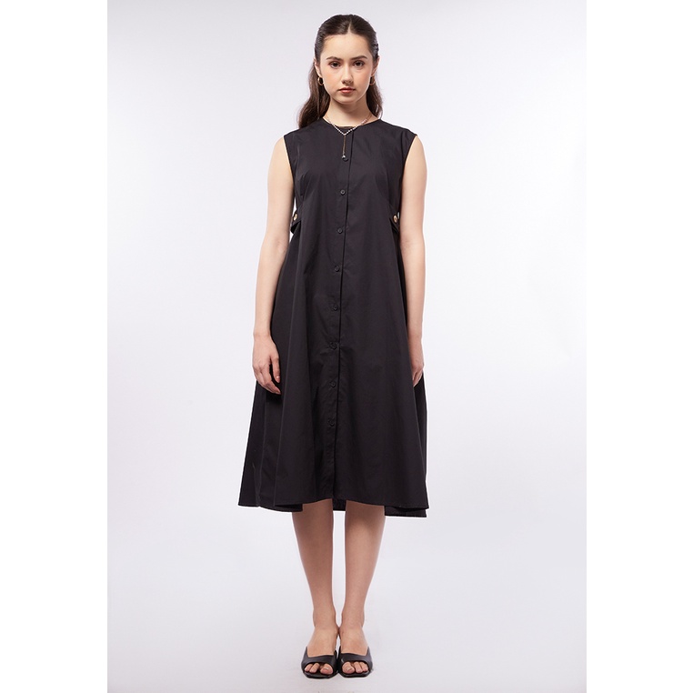 Jual Et Cetera Sleeveless Midi Dress with Side Button BLACK | Shopee ...